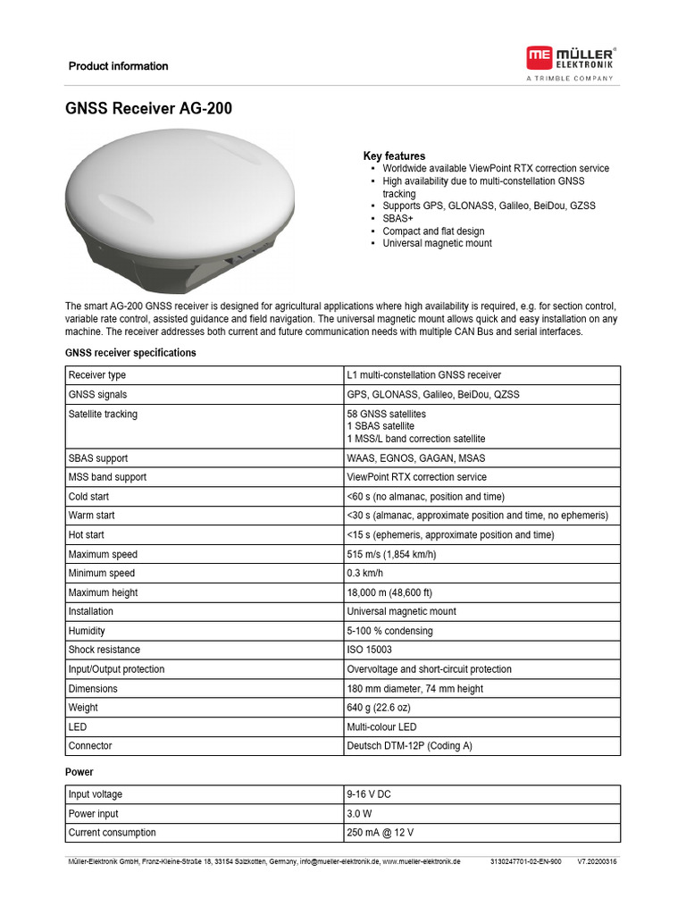 Spec-Sheet-AG200 | PDF | Geomatics | Outer Space