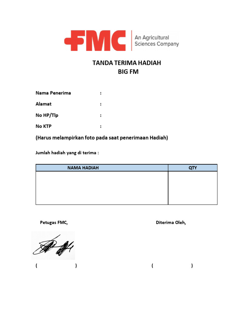 Tanda Terima Hadiah BIG FM | PDF