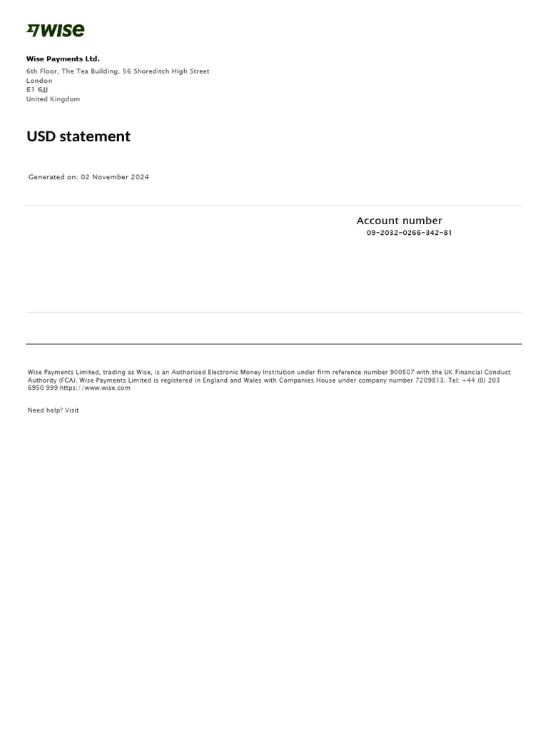 Wise Payments Account Statement Summary | PDF