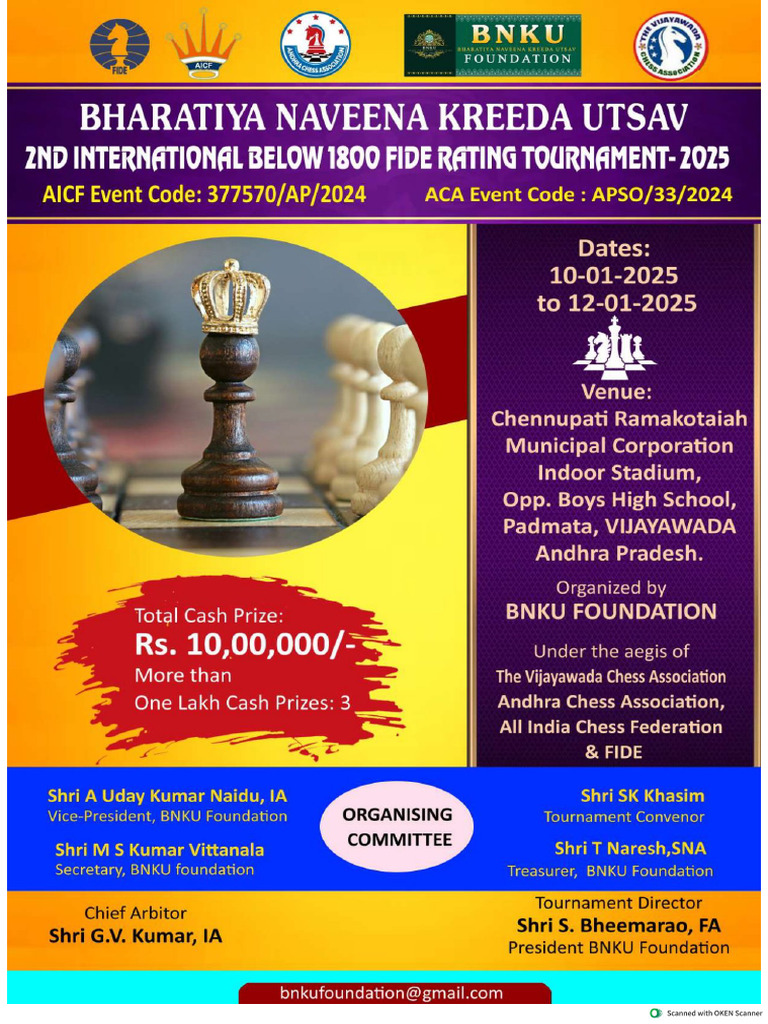 BNKU 2nd International Below 1800 FIDE Rating Chess Festival-2025 Final Broucher | PDF