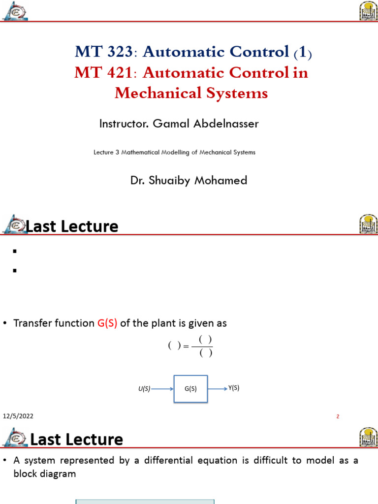 Lec - 03 - Mathematical Modelling of Mechanical Systems | PDF | Laplace ...