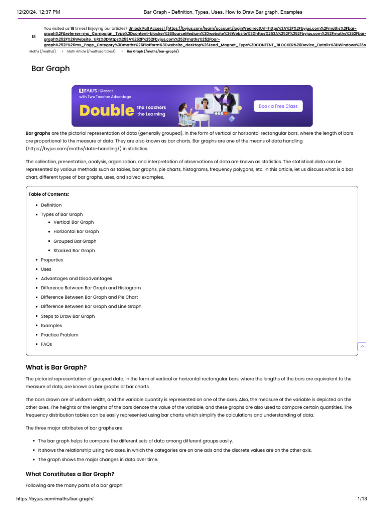 Bar Graph - Definition, Types, Uses, How To Draw Bar Graph, Examples ...