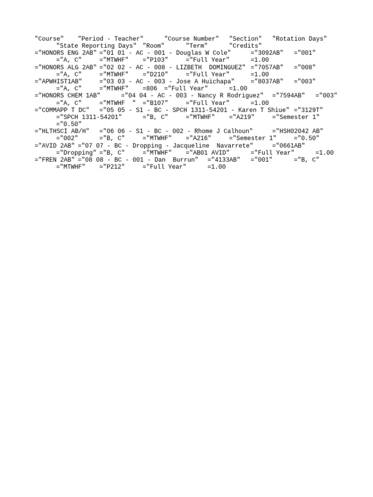 Class Schedule 2 | PDF