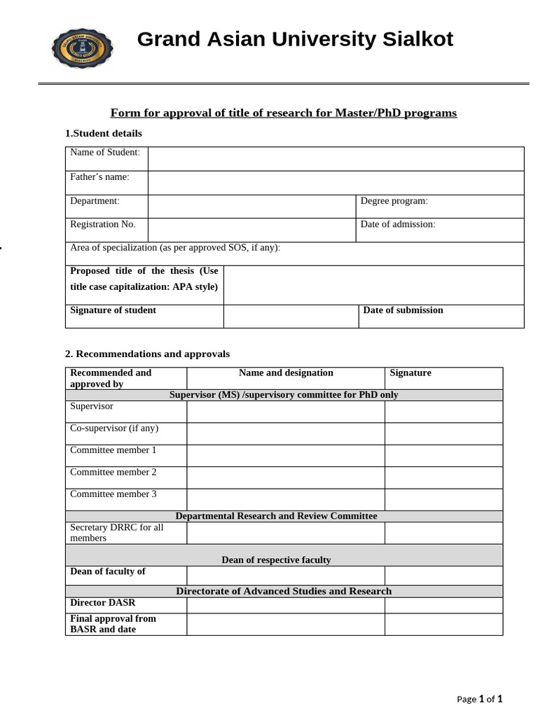 6-MS-PhD Title Approval Form | PDF