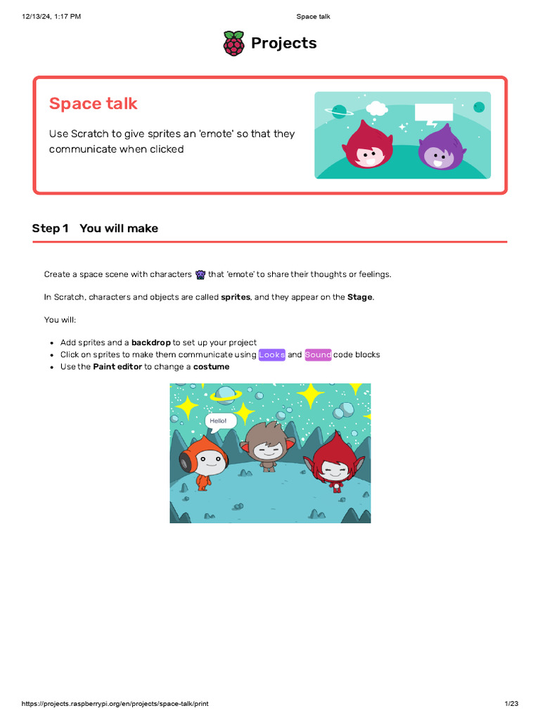 Space Talk Introduction of Scratch | PDF | Scratch (Programming Language)
