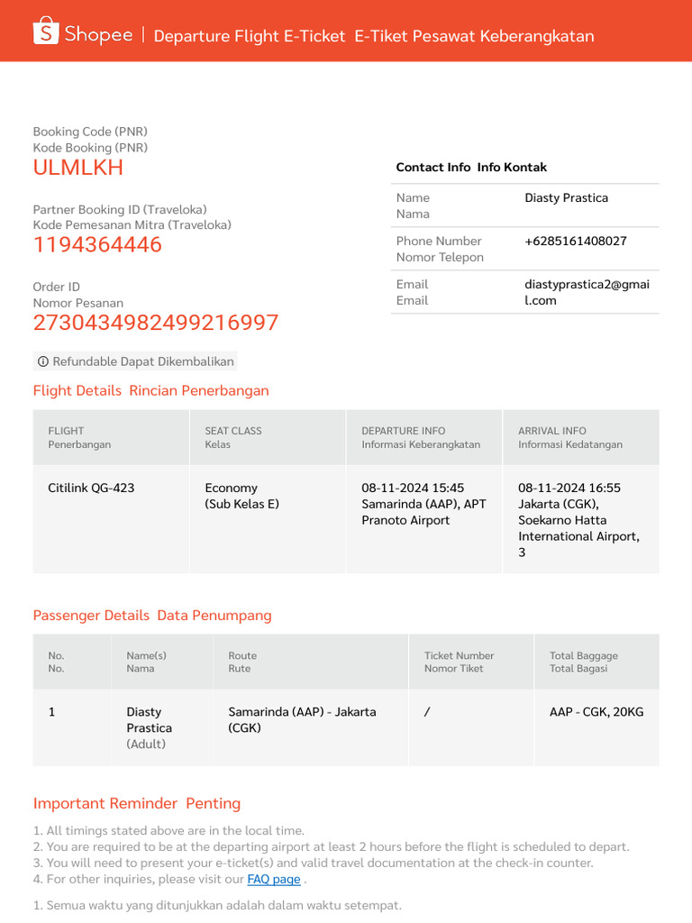 E-Tiket Pesawat Keberangkatan | PDF | Penerbangan