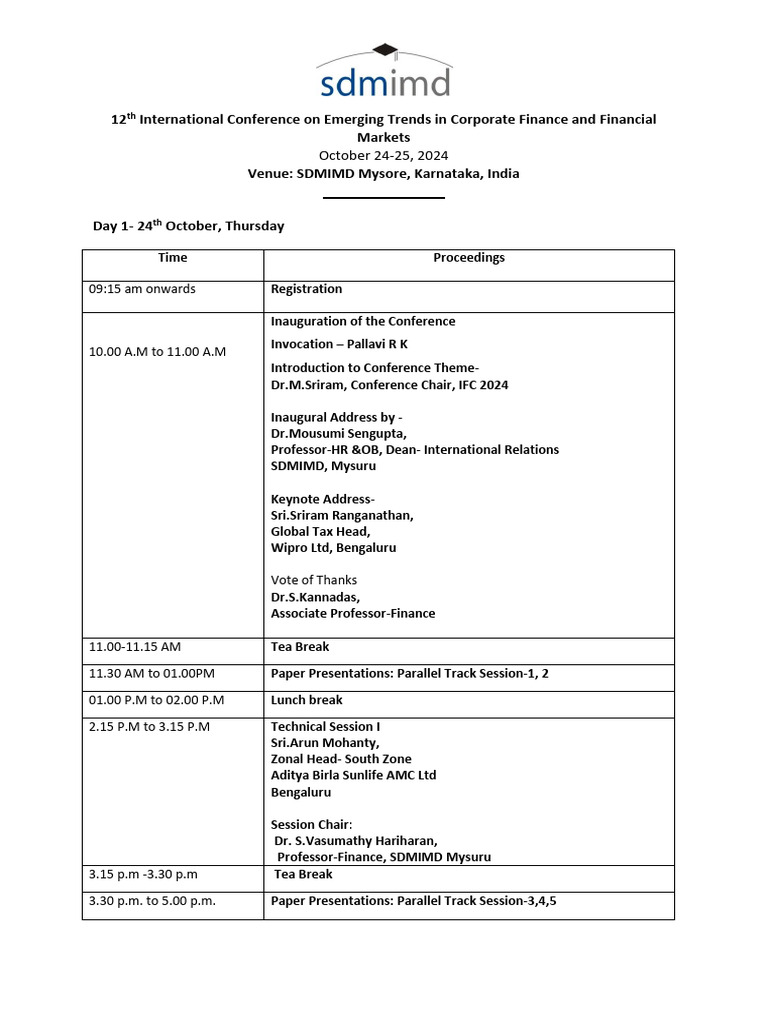 IFC24 Conference Schedule | PDF
