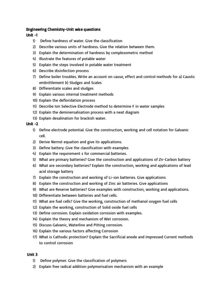 Unit Wise Questions BH23 | PDF | Corrosion | Polymers