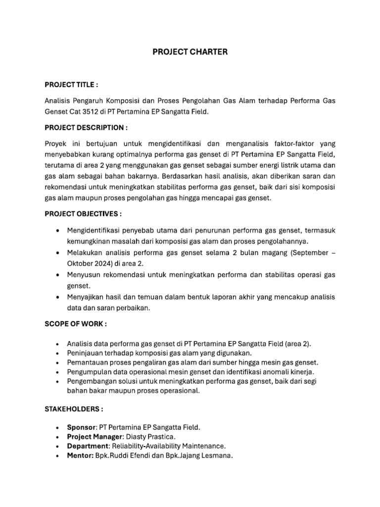 Project Charter Diasty Prastica | PDF