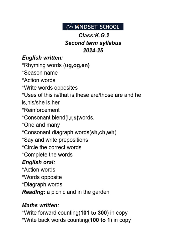 2nd Term Syllabus Class KG2 | PDF | Linguistics