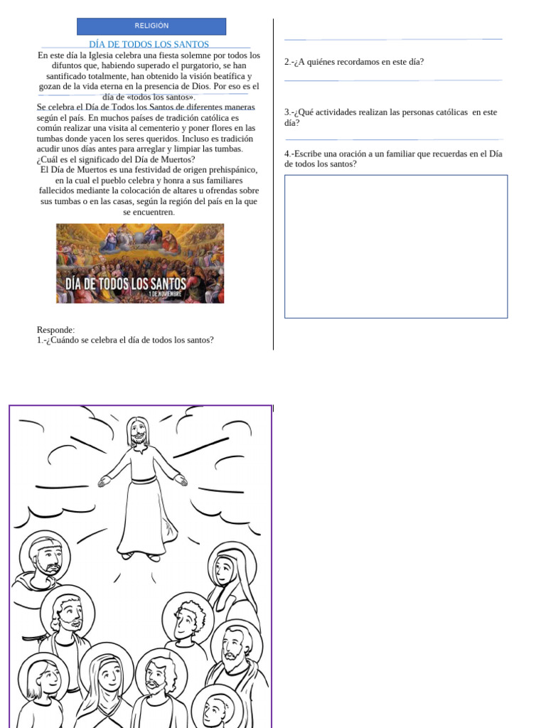 Ficha de Religion 29 de Octubre | PDF