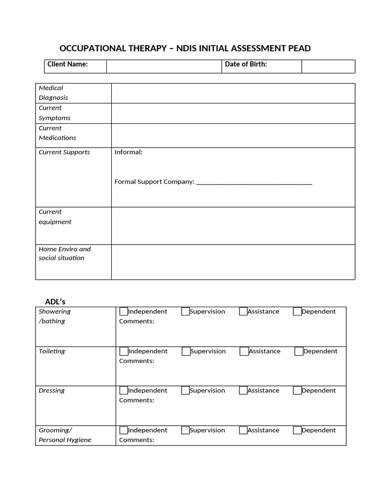 OCCUPATIONAL THERAPY Pead Ax Form | PDF