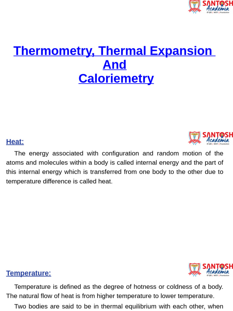 Thermometry, Thermal Expansion and Calorimetery | PDF | Thermal Expansion | Temperature