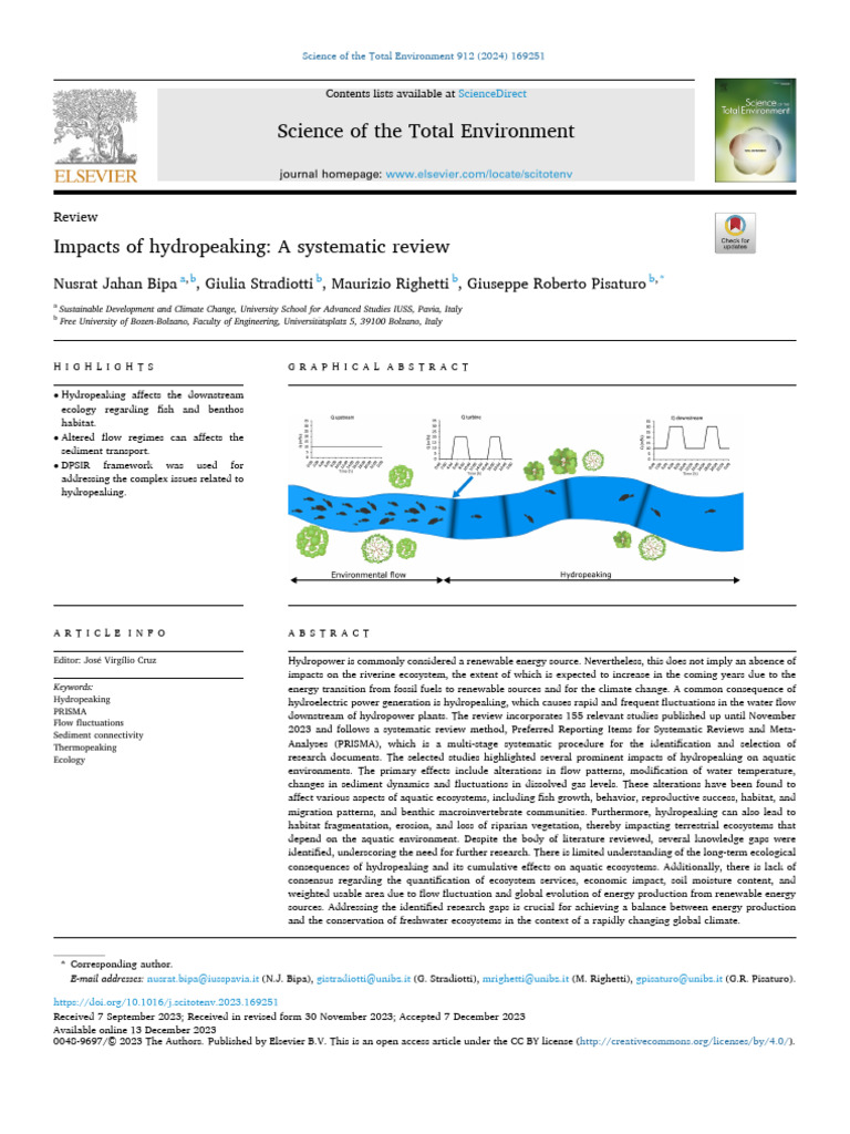 Hydropeaking Impacts Review | PDF | Hydroelectricity | Energy Development