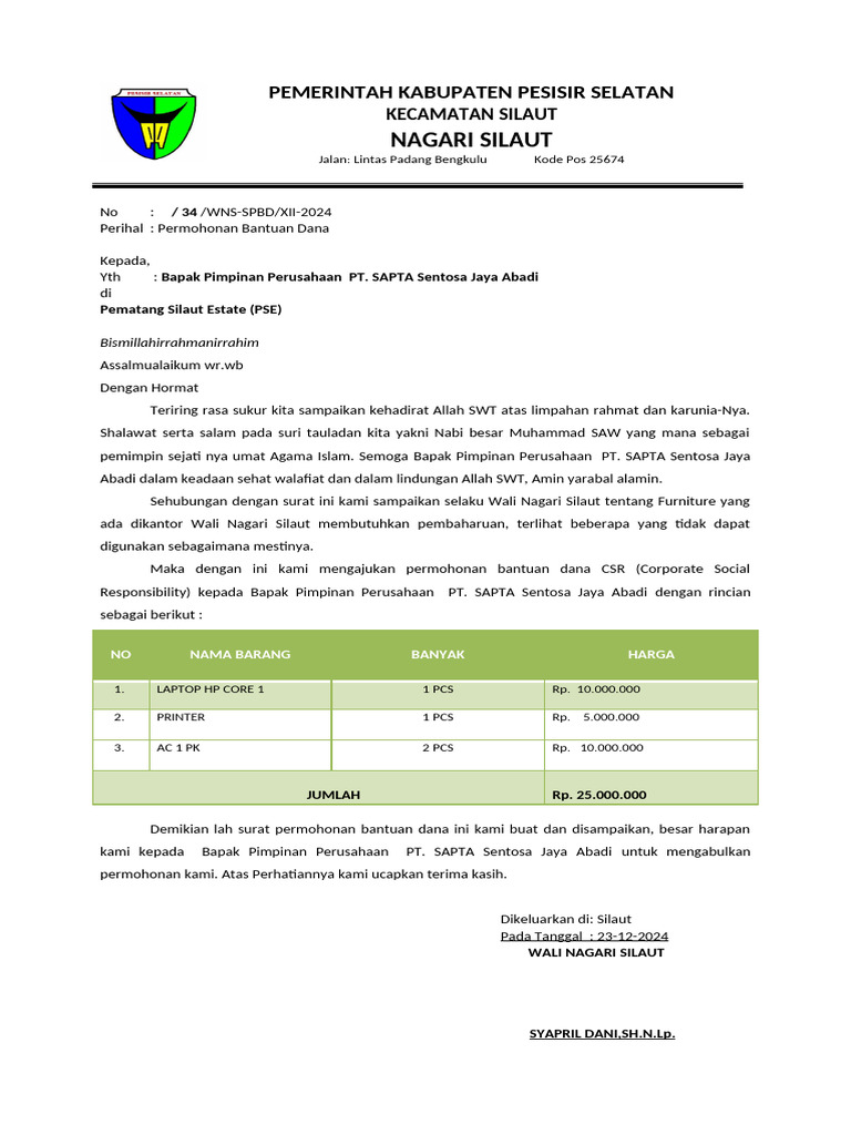 Surat Permohonan SAPTA | PDF