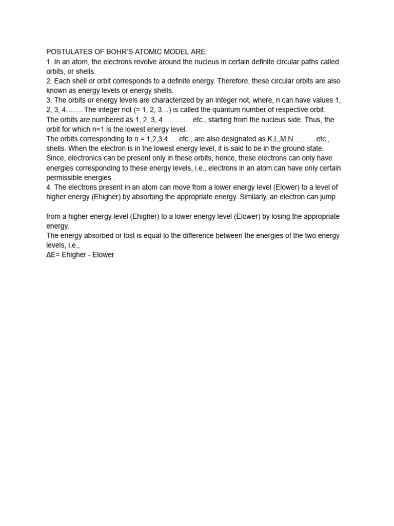 Bohr's Atomic Model Postulates Explained | PDF