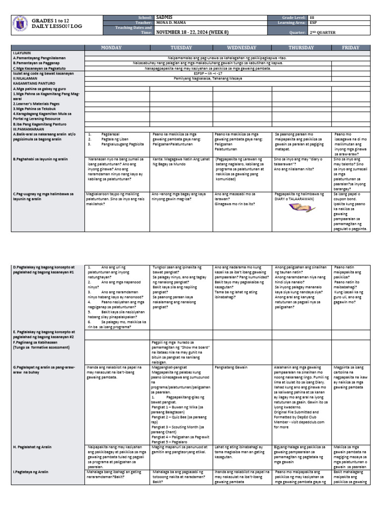 DLL - Esp 3 - Q2 - W8 | PDF