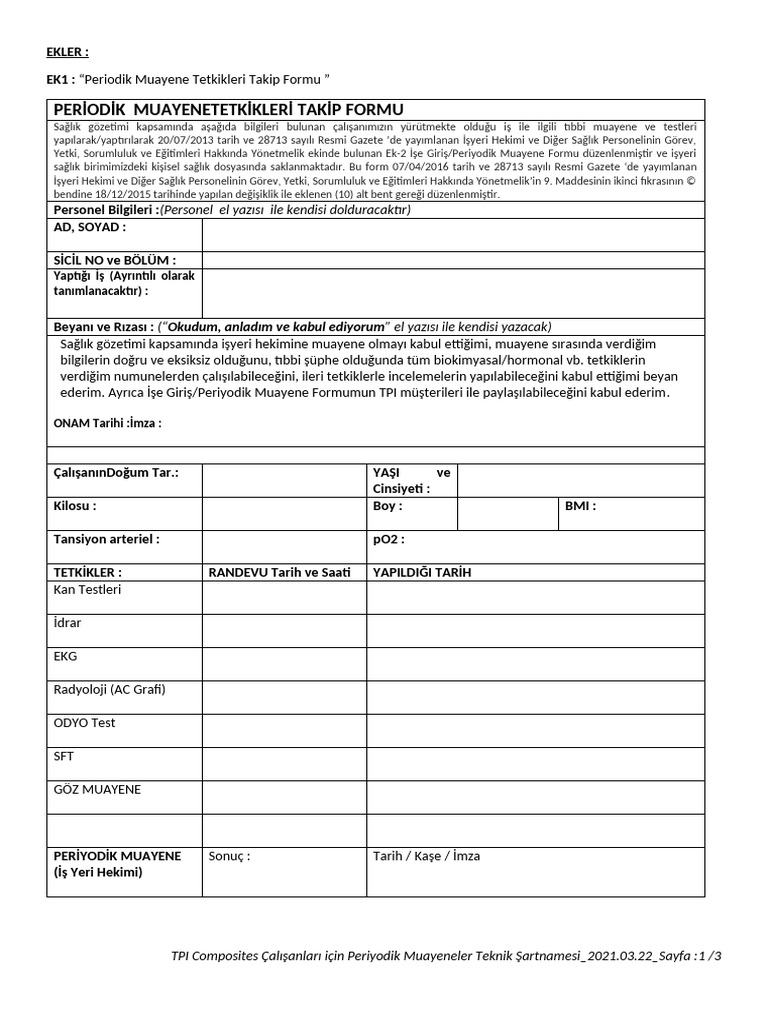 2021-Tpı Göz Muayene Formu+ Periyodik Muayene Formu | PDF