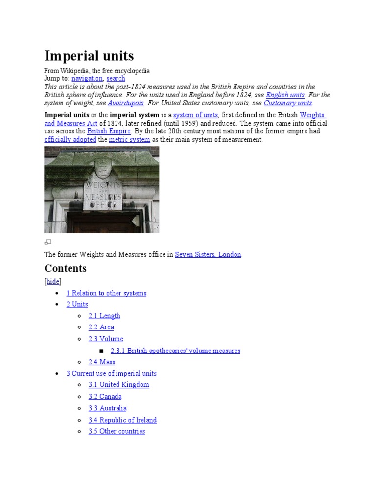 Imperial Units: Imperial Units or The Imperial System Is A | PDF ...