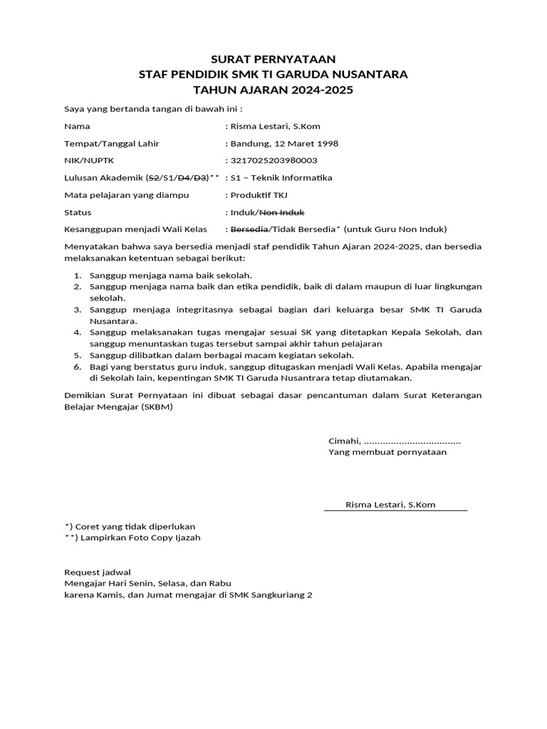 Surat Pernyataan (Pakta Integritas) | PDF