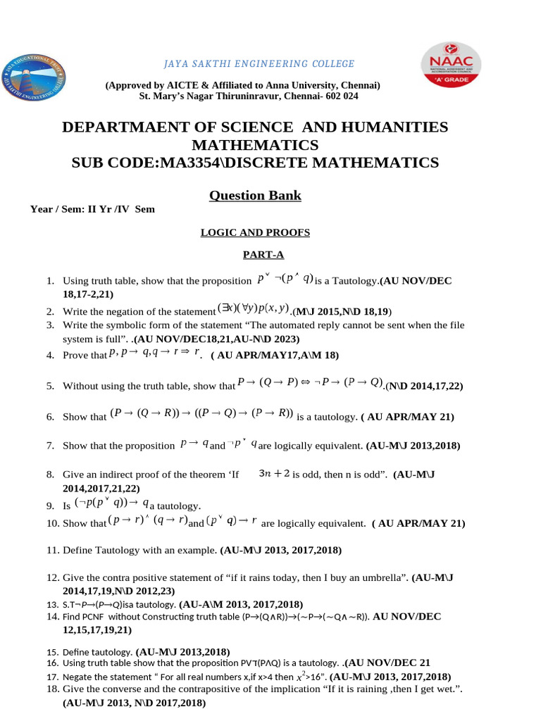 QUESTION BANK DM | PDF | Group (Mathematics) | Ring (Mathematics)