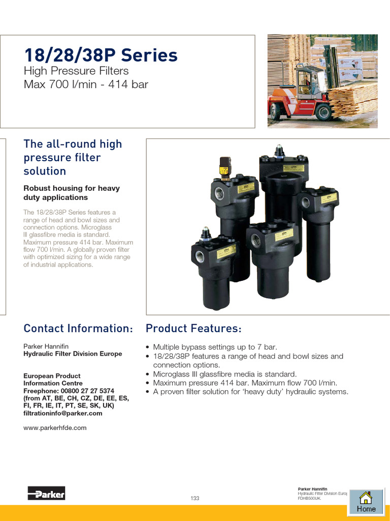 Parker 18/28/38P High Pressure Filters | PDF | Valve | Pump