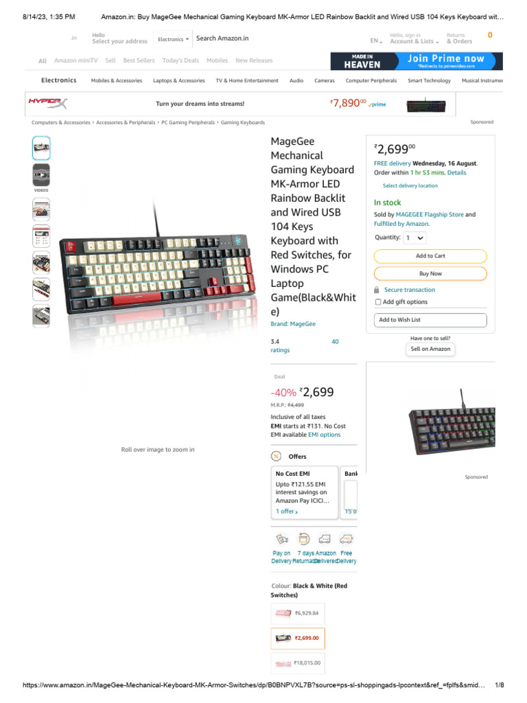 Amazon.in_ Buy MageGee Mechanical Gaming Keyboard MK-Armor LED Rainbow ...