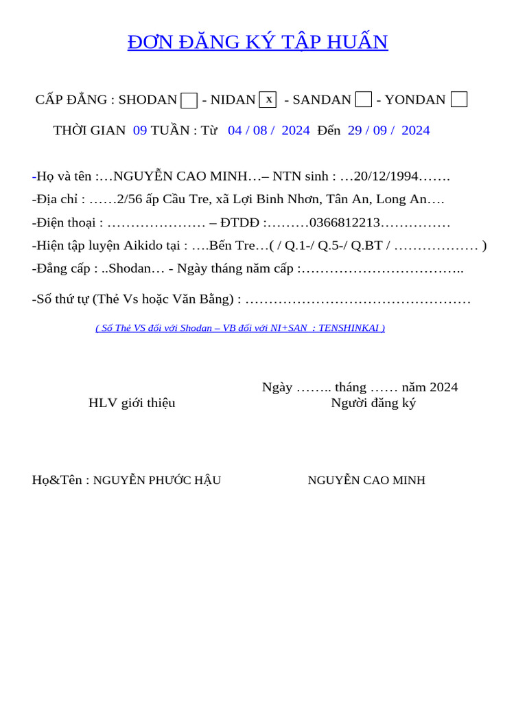 DANG KY Tap Huan | PDF