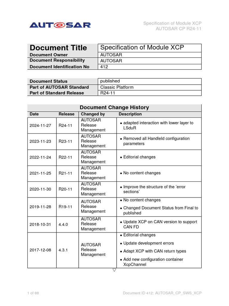 Autosar CP Sws XCP | PDF | Internet Protocols | Specification (Technical Standard)