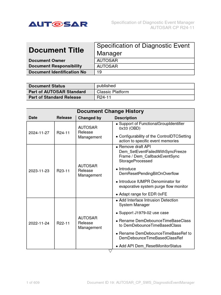 AUTOSAR CP SWS DiagnosticEventManager | PDF | Specification (Technical ...