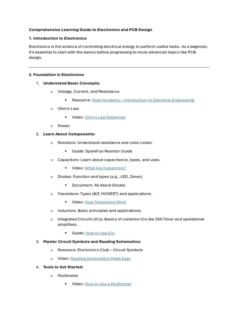 Comprehensive Learning Guide to Electronics and PCB Design | PDF ...
