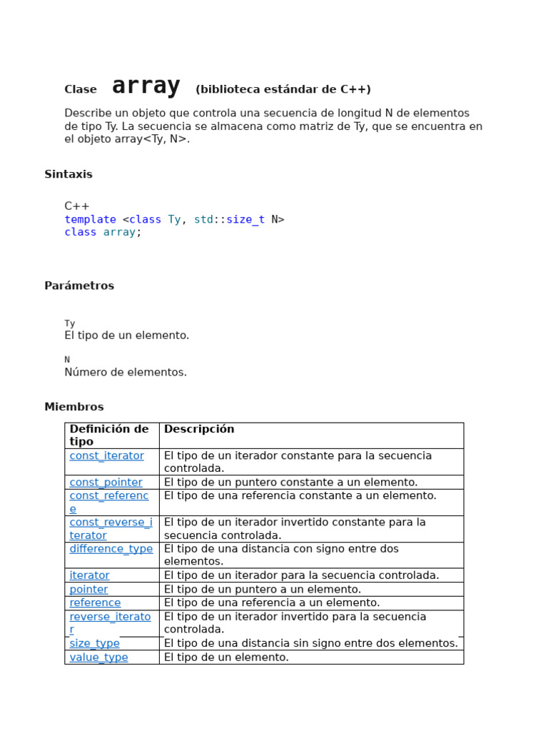 STL Array | PDF | Puntero (Programación de computadora) | C