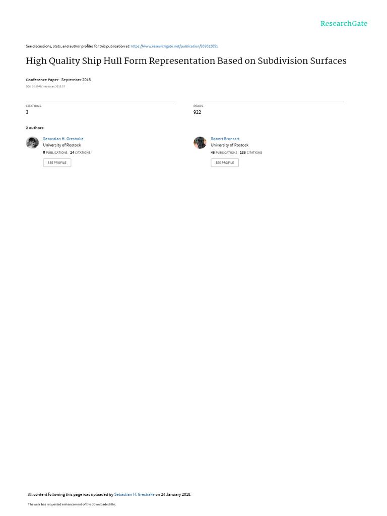 2015 High Quality Ship Hull Form Representation Based On Subdivision ...