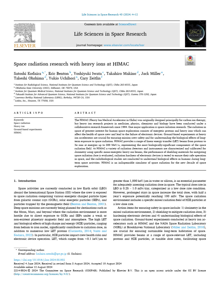 Space Radiation Research With Heavy Ions at - 2024 - Life Sciences in ...