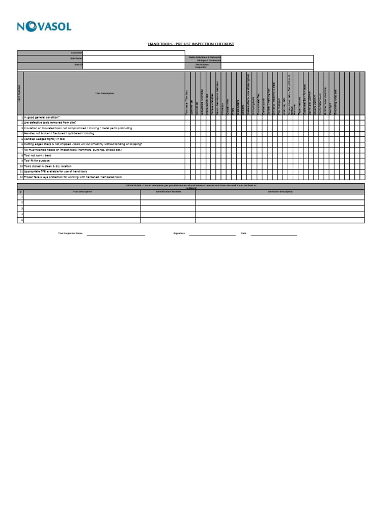 Hand Tool Inspection Checklist 9 | PDF