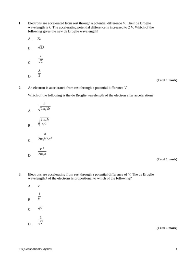 Lesson 6 - Worksheet | PDF | Electron | Wavelength