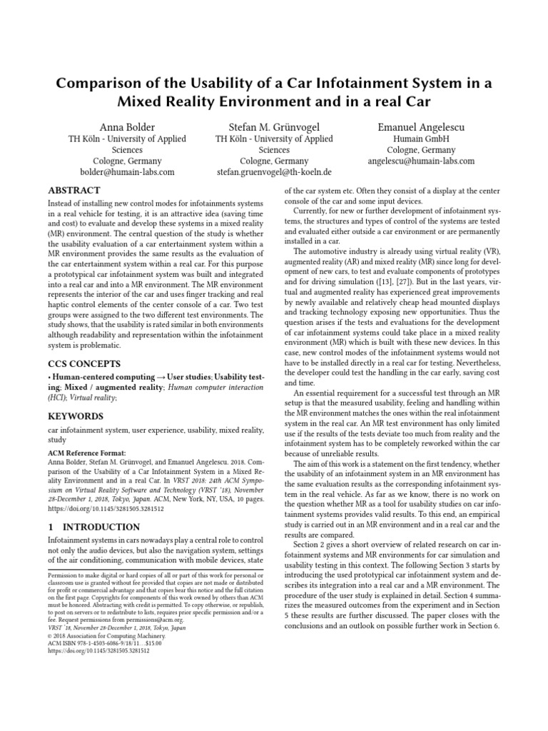 Comparison of the Usability of a Car Infotainment System in a Mixed Reality Environment and in a ...