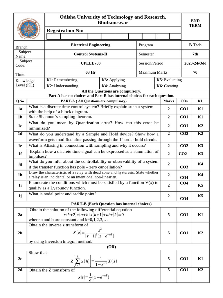 End Term Question - 7th - EE - Control-System-II | PDF | Electrical Engineering | Electronics