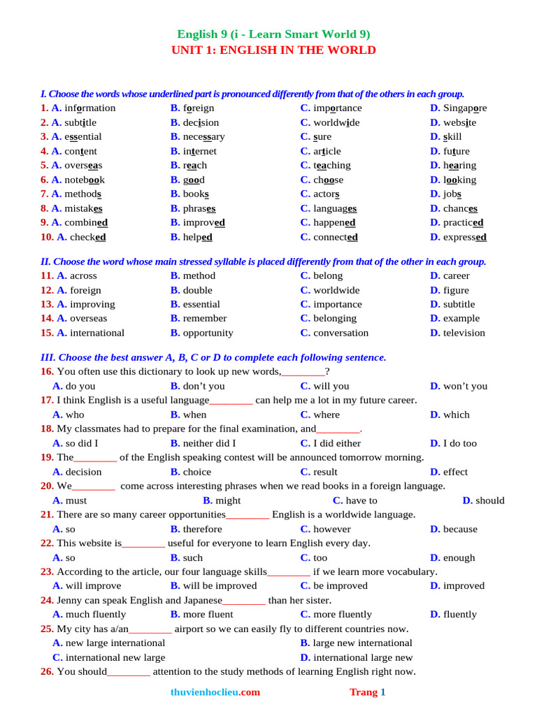 thuvienhoclieu.com-Bai-tap-bo-tro-Anh-9-i-Learn-Smart-World-Unit-1 | PDF | English Language ...