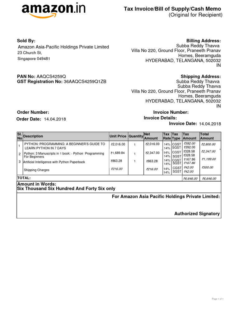BooksBill1 | PDF | Invoice | Economy Of India