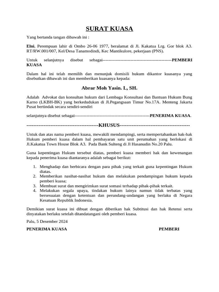 Surat Kuasa Pembayaran Perumahan | PDF
