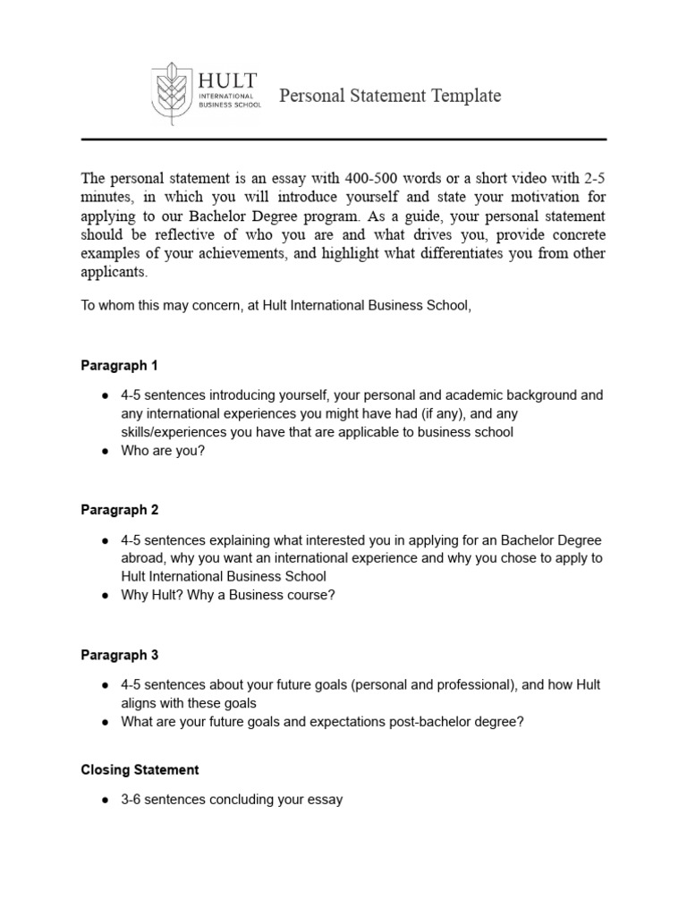 Personal Statement Guide for Hult Applicants | PDF