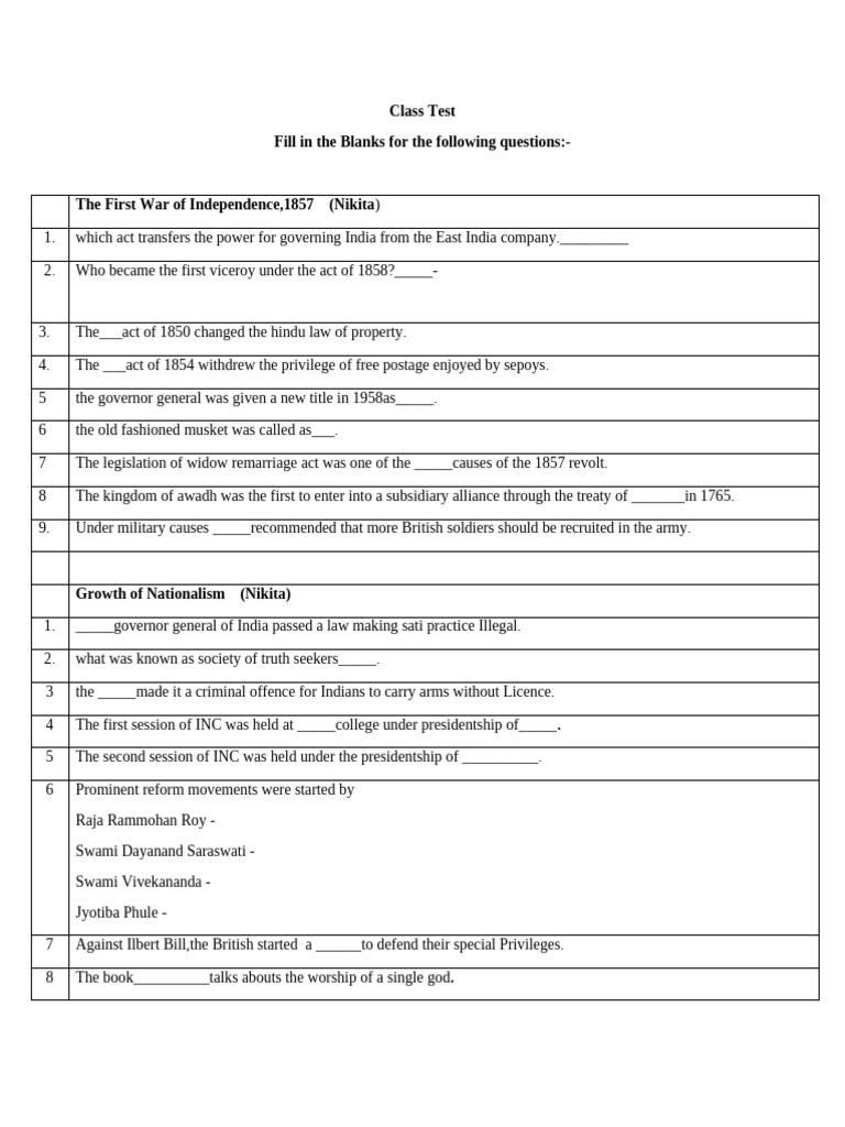FillintheBlanksSA1 | PDF | Presidents Of The United States | American ...