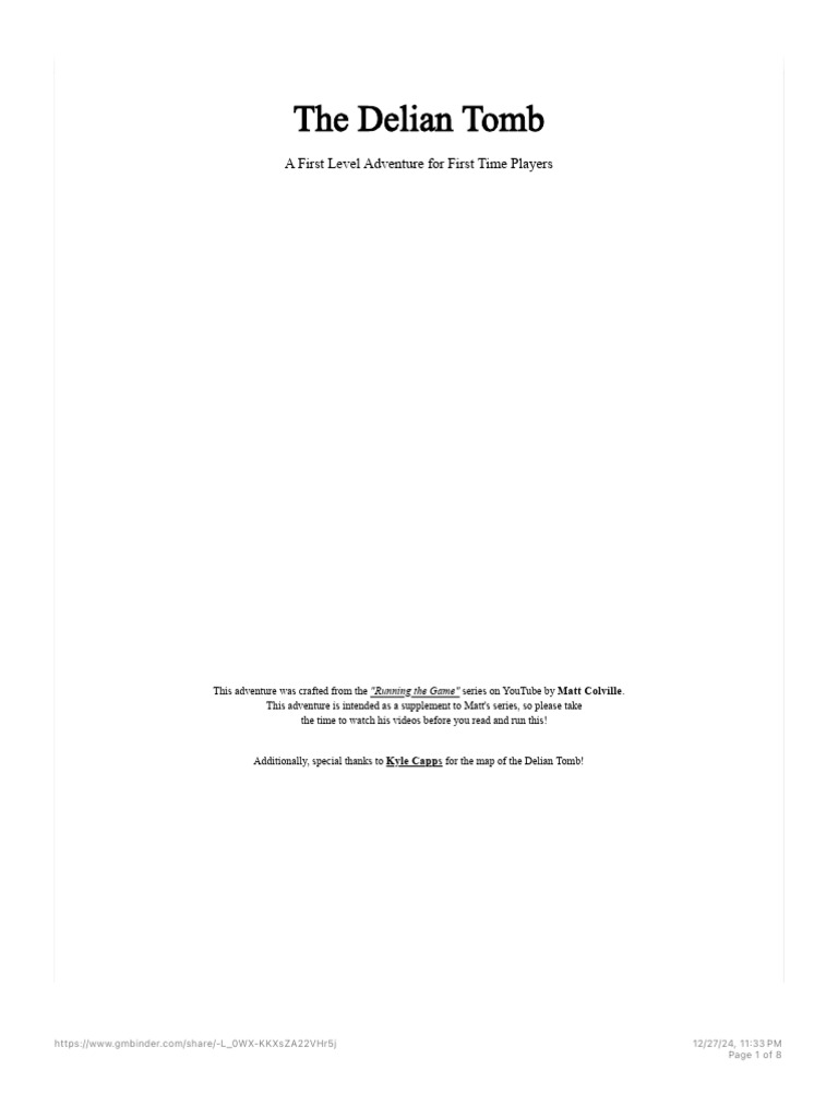 The Delian Tomb (Public) - GM Binder | PDF