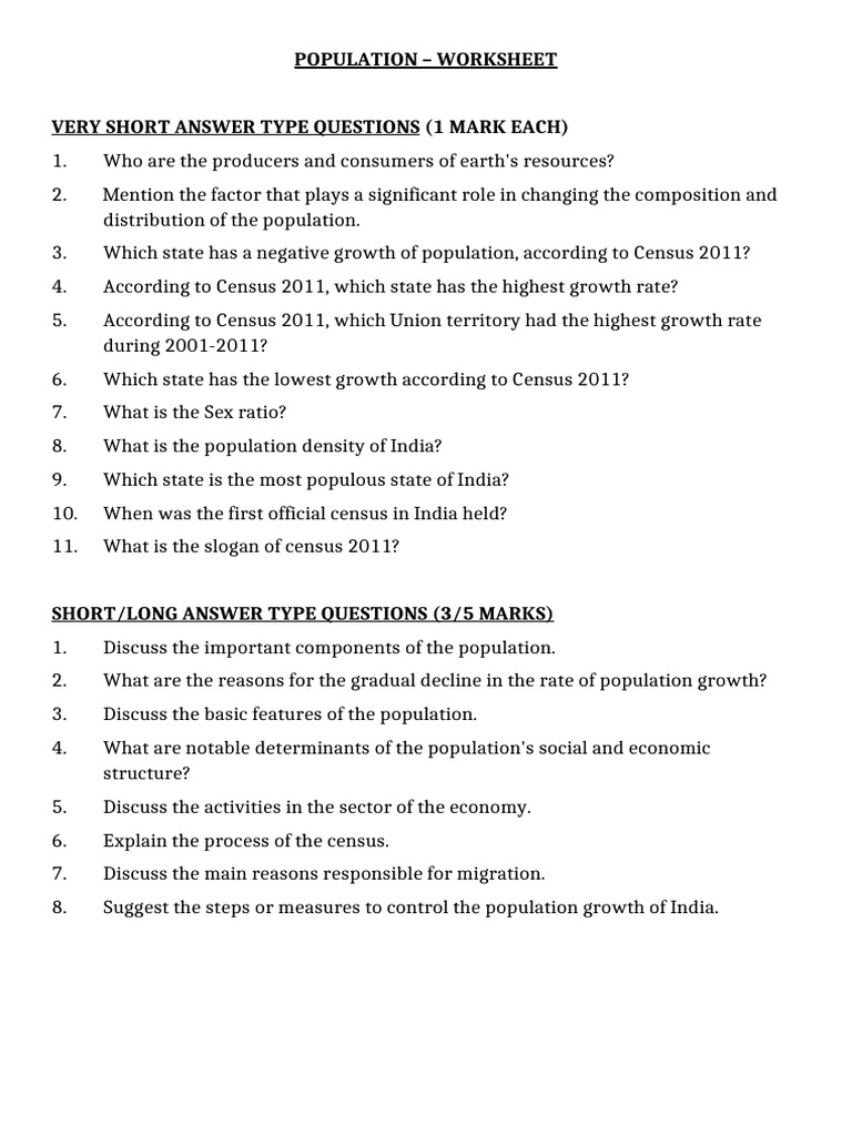 Class IX - Social MCQ's - Population | PDF