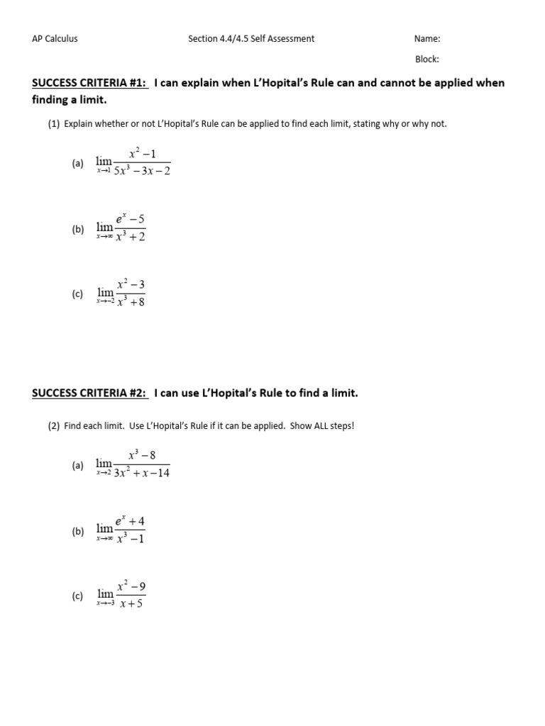 AP Calculus Limits and Optimization Guide | PDF | Function (Mathematics ...