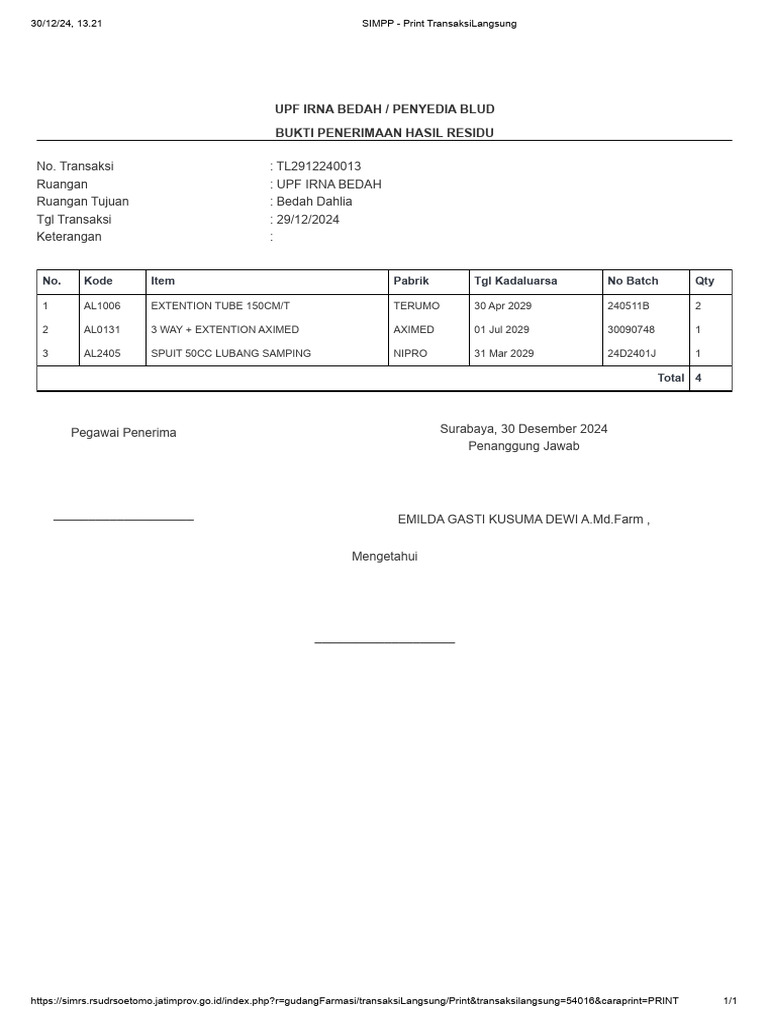 SIMPP - Print TransaksiLangsung | PDF