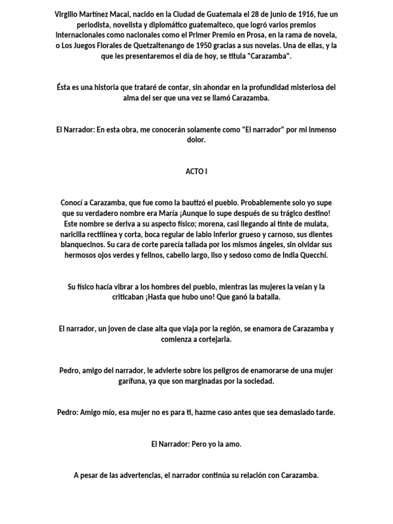 OBRA CARAZAMBA - Resumen | PDF