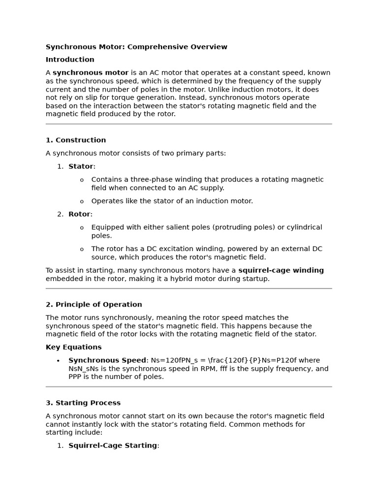 Synchronous Motor Pdf Electric Motor Electromagnetic Induction