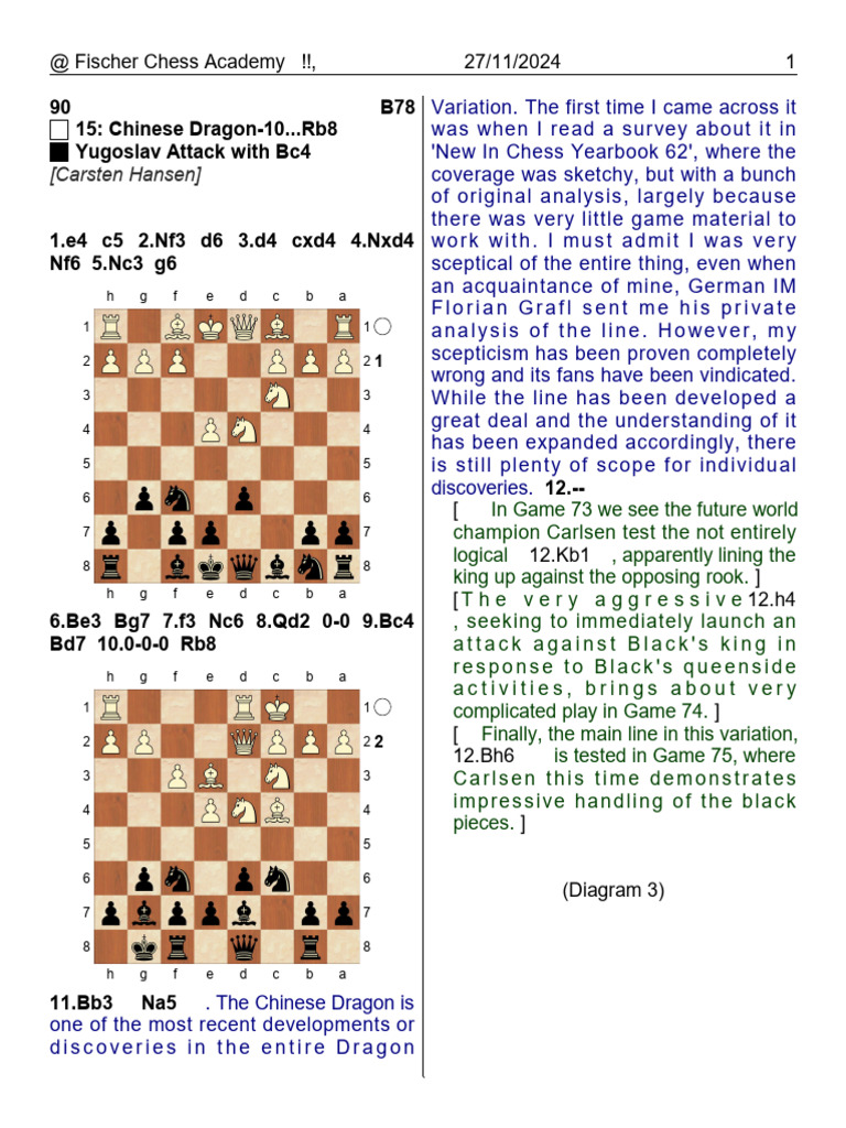Chinese Dragon B76 New Development LINE | PDF | Chess Openings | Chess Theory